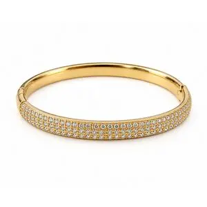 NUVV COLLECTION Pavé Crystal Hinged Bangle Bracelet - Gold
