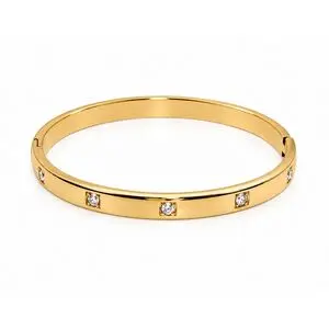 NUVV COLLECTION Crystal Hinged Bangle Bracelet - Gold