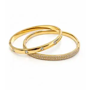 NUVV COLLECTION Crystal Pavé Bangle Bracelet Set - Gold