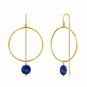 HEATHER HAWKINS Coin Gemstone Hoop Threader Earrings Lapis Lazuli Gold-filled - Blue