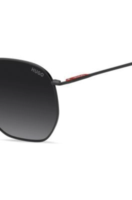Hugo Matte-black Sunglasses In Stainless Steel With Red Details
