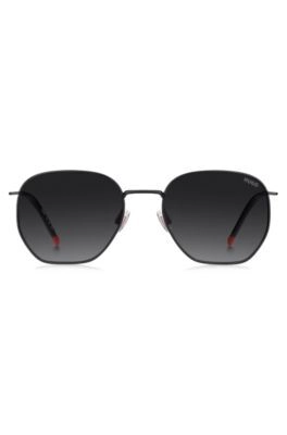 Hugo Matte-black Sunglasses In Stainless Steel With Red Details