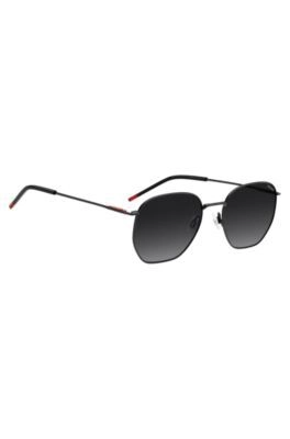 Hugo Matte-black Sunglasses In Stainless Steel With Red Details