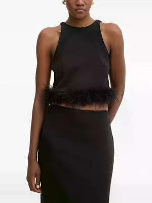 HAVEONE Feather-trim Cropped Top - Black