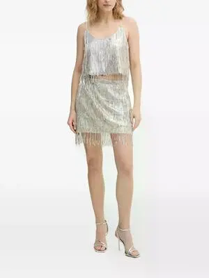 HAVEONE Sequin-embellished Fringed Mini Skirt - Silver