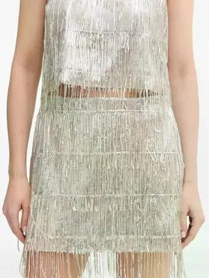 HAVEONE Sequin-embellished Fringed Mini Skirt