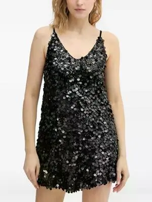 HAVEONE Sequin-embellished V-neck Mini Dress - Black