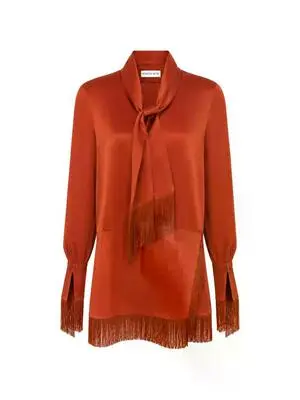 ROWEN ROSE Fringed Scarf-detail Mini Dress - Red