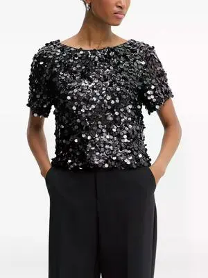 HAVEONE Sequin-embellished Short-sleeve Top - Black