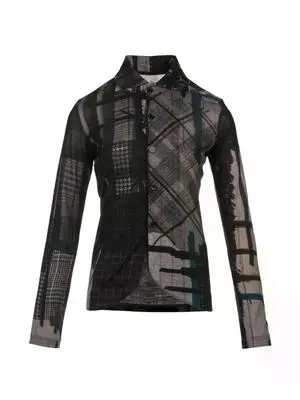 Y’s Abstract-print Button-up Cardigan - Black