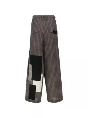 Y’s Patchwork Pinstripe Trousers - Grey