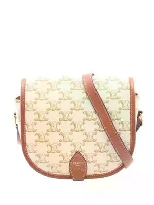 Celine 2000-2026 Medium Triomphe Coated Canvas Folco Crossbody Bag - White
