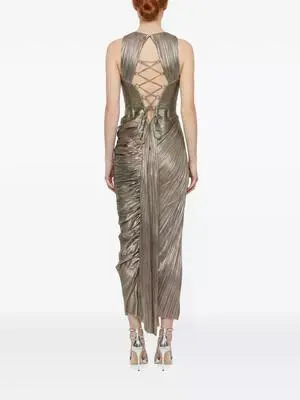 MARIA LUCIA HOHAN Amisha Lace-up Pleated Maxi Dress - Gold