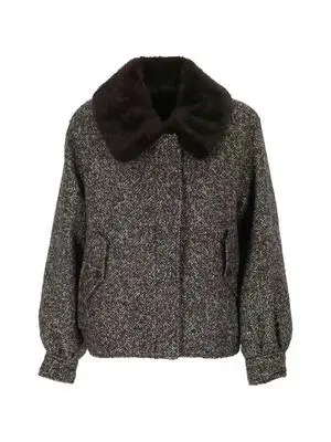 THELAURENT Faux-fur Collar Marl-effect Bomber Jacket - Brown