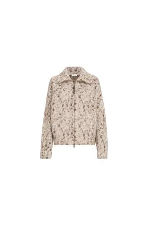 Brunello Cucinelli Lynx Jacquard Cardigan In Mohair And Wool With Shiny Zipper Pull - Buff