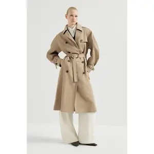 Brunello Cucinelli Cotton And Linen Twill Trench With Monili