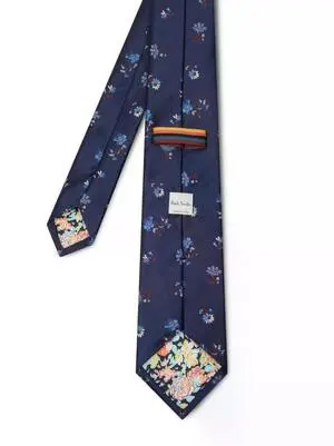 Paul Smith Navy Floral Silk Tie - Blue