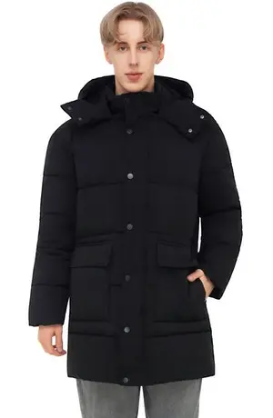 ROKKA&ROLLA Hudson Hooded Mid-length Puffer Jacket - Black