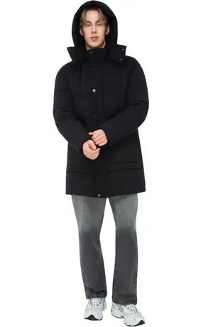 ROKKA&ROLLA Hudson Hooded Mid-length Puffer Jacket - Black