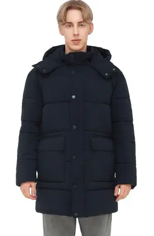 ROKKA&ROLLA Hudson Hooded Mid-length Puffer Jacket - Navy