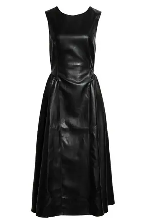WAYF Angelina Sleeveless Faux Leather Midi Dress - Black