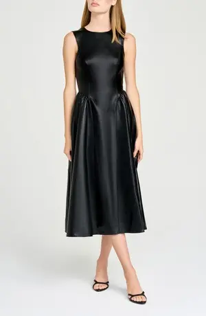 WAYF Angelina Sleeveless Faux Leather Midi Dress - Black