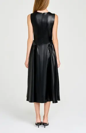 WAYF Angelina Sleeveless Faux Leather Midi Dress