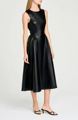WAYF Angelina Sleeveless Faux Leather Midi Dress