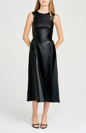 WAYF Angelina Sleeveless Faux Leather Midi Dress