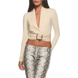 I.AM.GIA Oryean Buckle Long Sleeve Cropped Top