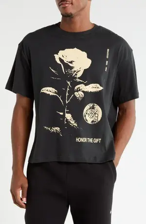 HONOR THE GIFT Rose From Concrete Cotton Graphic T-shirt - Black