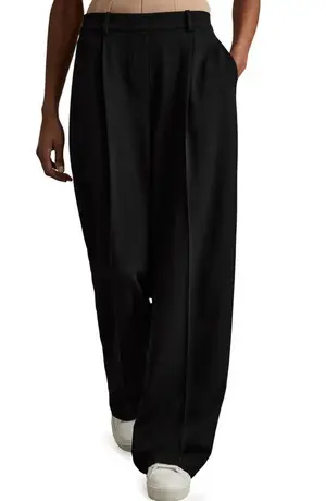 REISS Eden Pleated Wide Leg Pants - Black