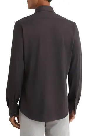 REISS Monaco Slim Fit Stretch Jersey Shirt - Dark Brown