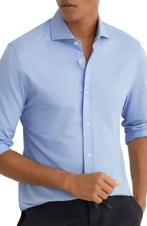 REISS Monaco Slim Fit Stretch Jersey Shirt - Soft Blue