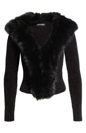 NAKED WARDROBE Faux Fur Collar Cardigan