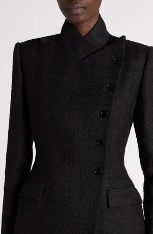 Alexander McQueen Textured Wool Blend Asymmetric Button Jacket