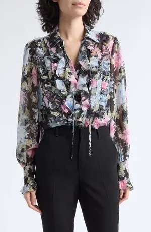 Cinq À Sept Phebe Ikat Dahlia Ruffled Top
