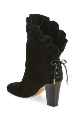 Chloé Anouk Ruffled Suede Ankle Boot - Black