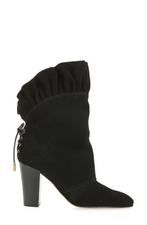 Chloé Anouk Ruffled Suede Ankle Boot - Black