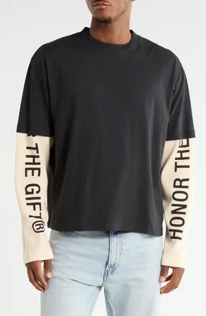 HONOR THE GIFT Honor Double Sleeve Cotton T-shirt - Black