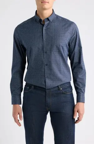 Johnston & Murphy Ovation Grid Non-iron Cotton Button-up Shirt - Navy Dual Grid