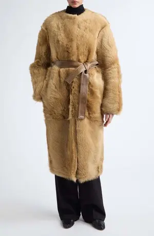 FFORME Demi Genuine Shearling Coat - Camel