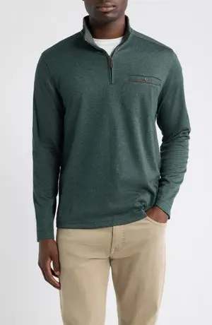 Johnston & Murphy Merritt Piqué Quarter Zip Pullover - Green