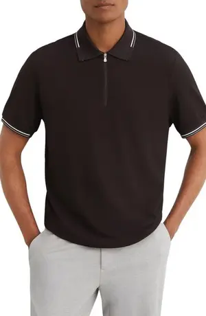 REISS Vale Half Zip Polo Shirt - Brown