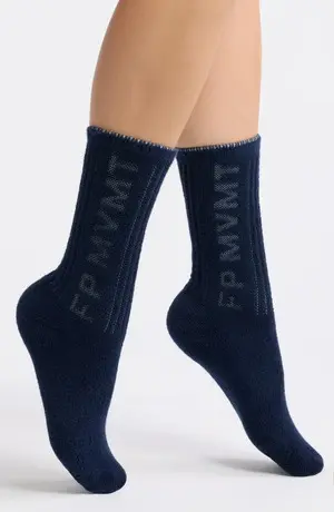 Free People Recovery Cotton Blend Terry Crew Socks - Midnight