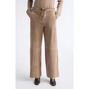 Max Mara Tempio Suede Straight Leg Leather Pants - Colonial