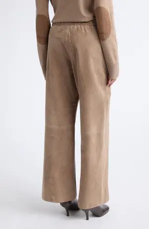 Max Mara Tempio Suede Straight Leg Leather Pants - Colonial