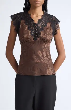 Veronica Beard Pascaline Floral Print Top - Espresso
