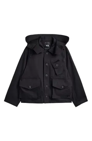 Y3 Hooded Cotton Twill Jacket