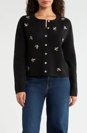 LUCKY BRAND Floral Embroidered Cardigan